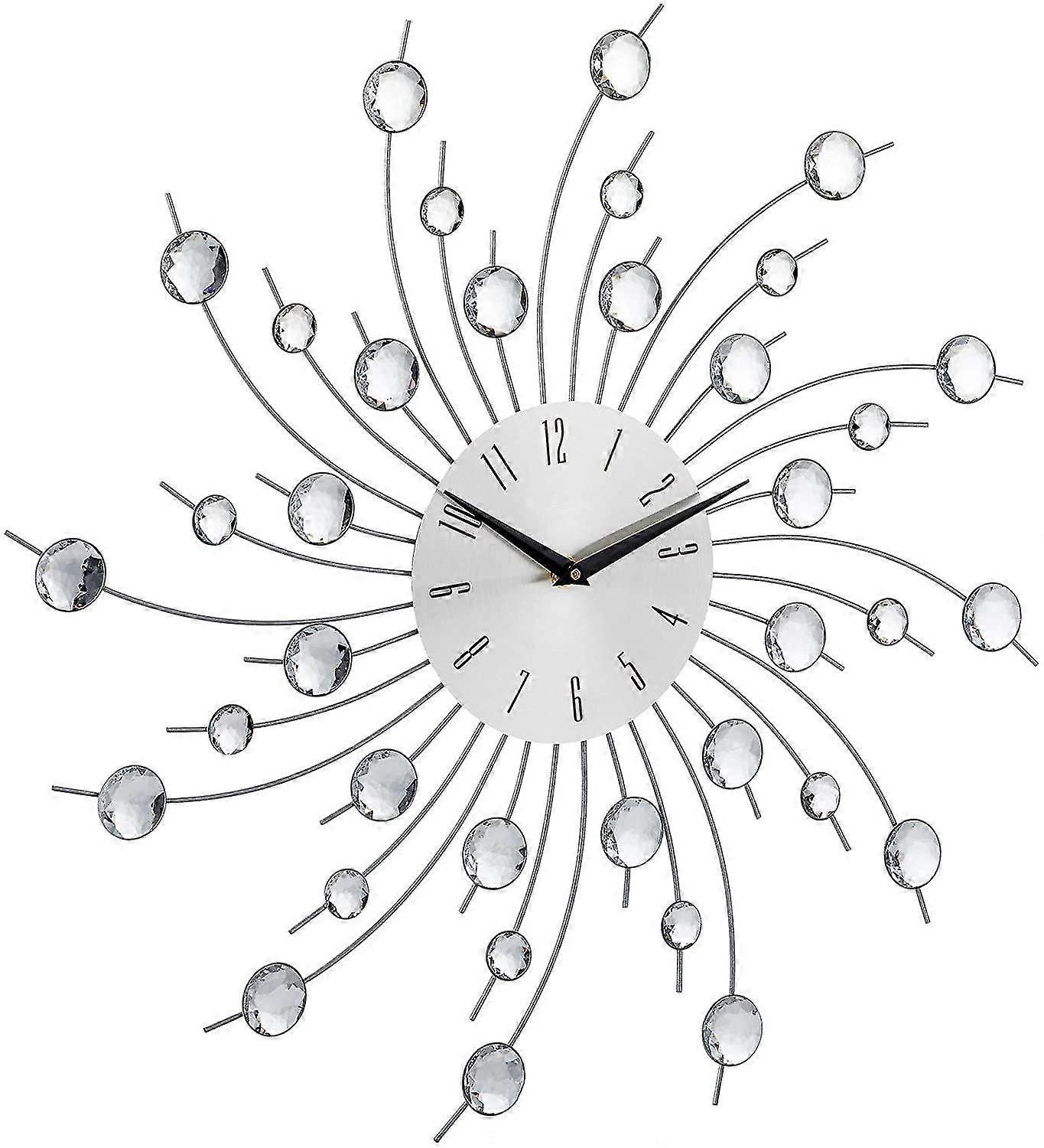Sunburst Wall Clock Sparkling Bling Metallic Silver Flower Shaped Wall ...