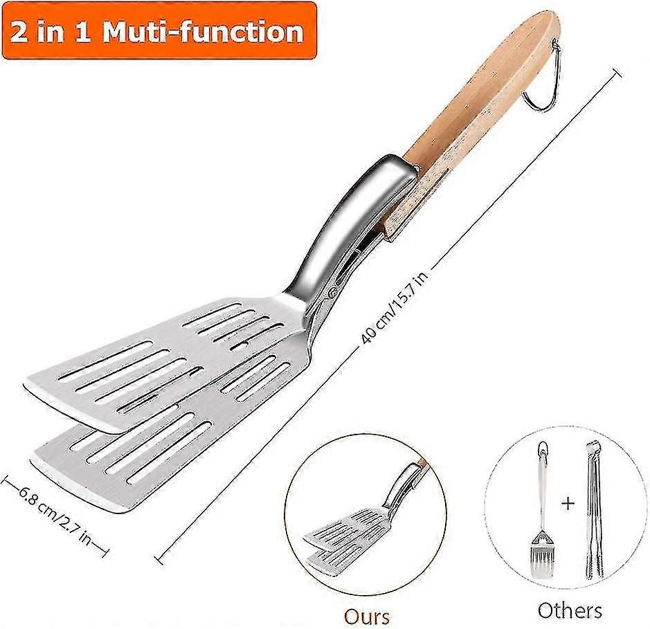 2 In 1 Bbq Spatula Tongs Stainless Steel Slotted Grilling Spatula ...