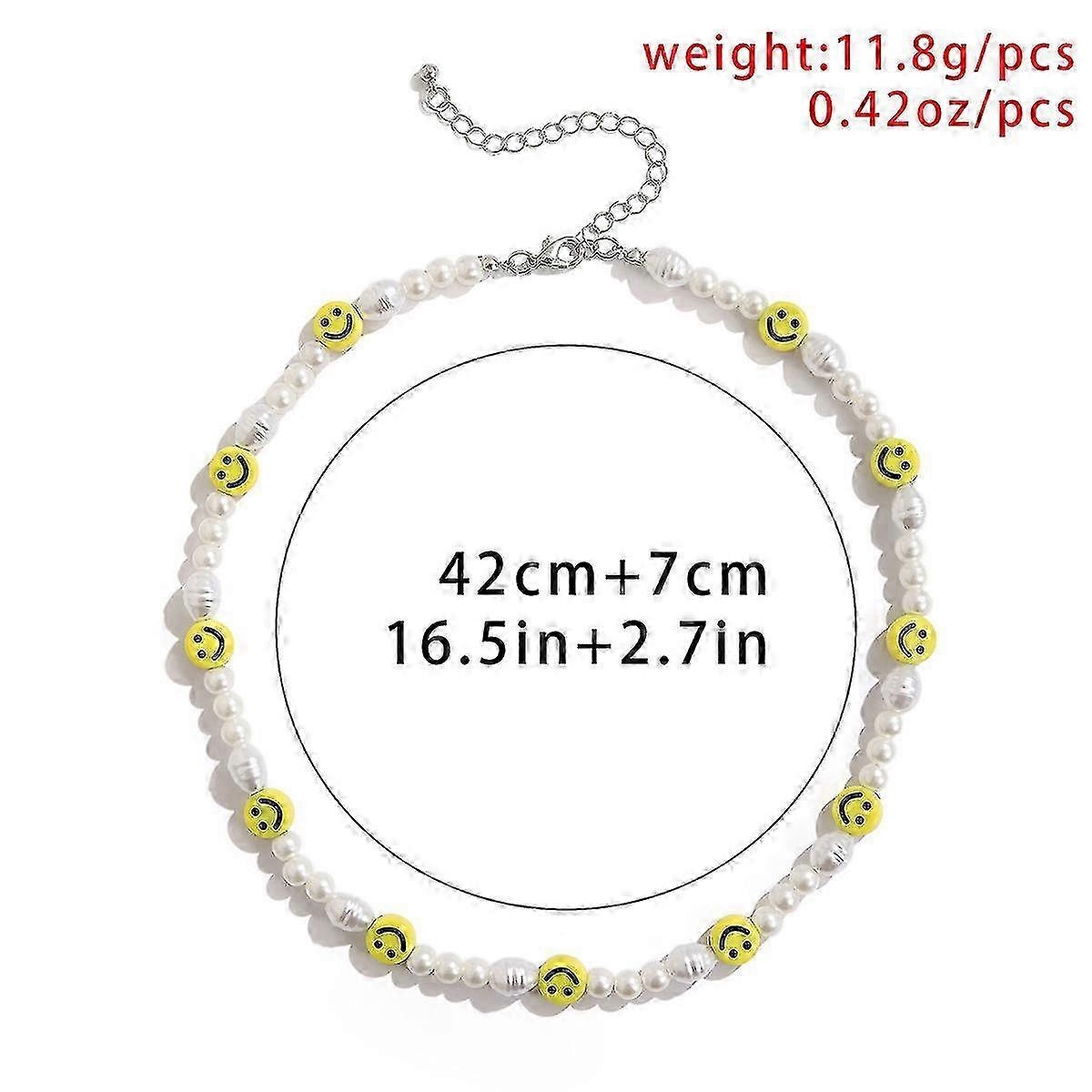Single Layer Irregular Pearl Clavicle Chain Soft Pottery Yellow Smiley ...