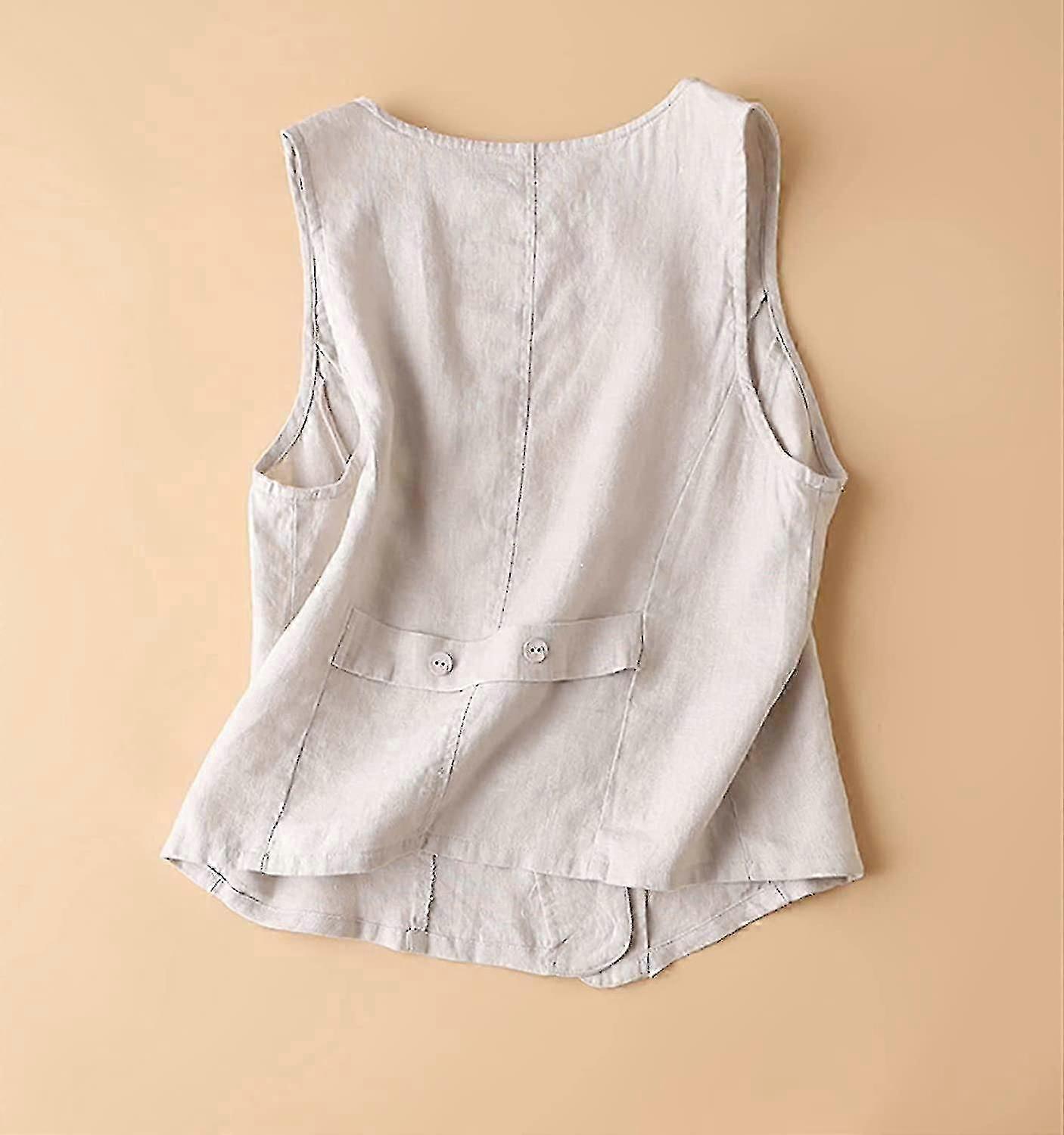 Womens Cotton Linen Vest Casual Loose V Neck Sleeveless Vests Jacket ...