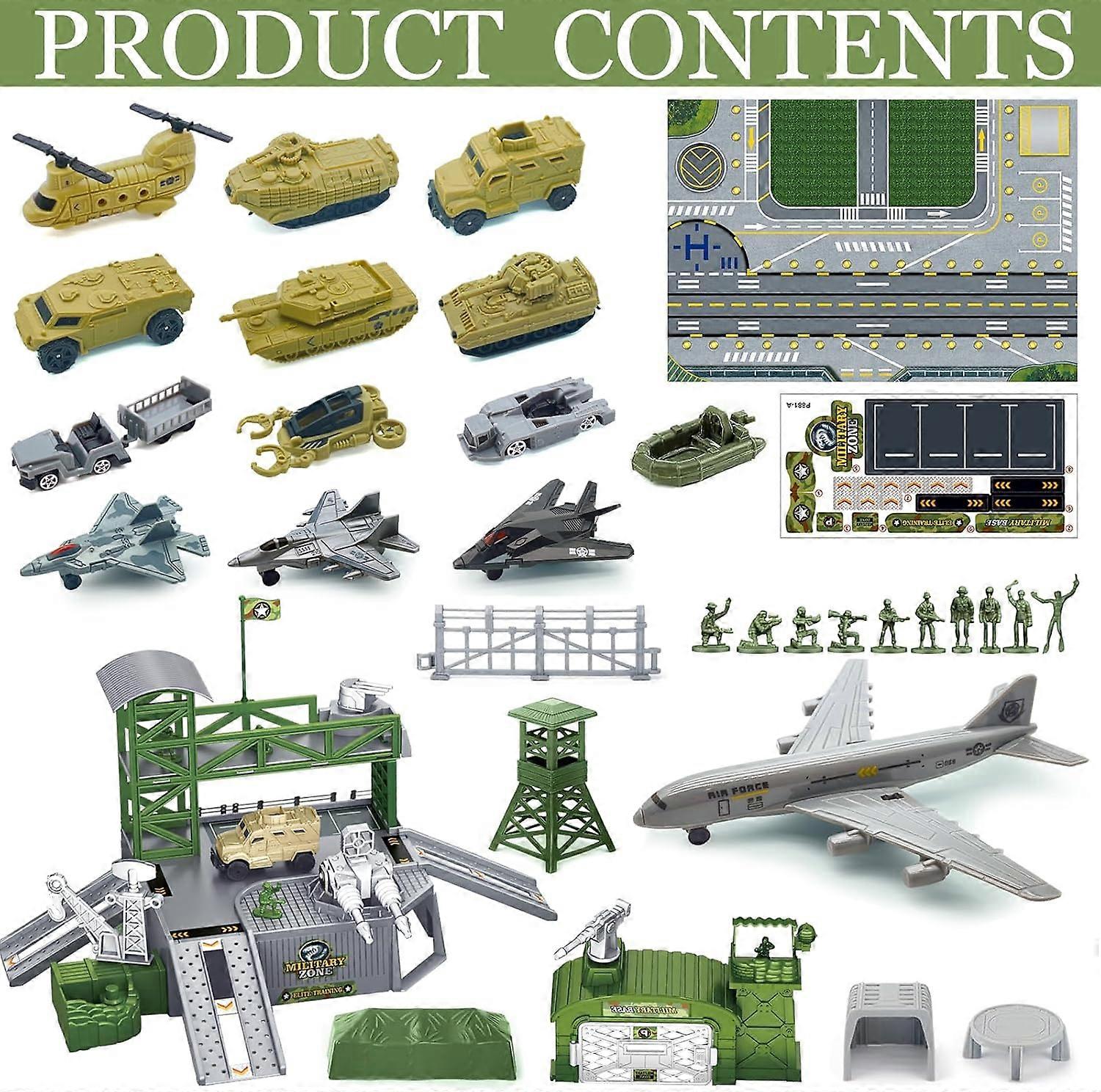 Kids Army Toy Military Base Playset with Tank, Airplane, Helicopter ...