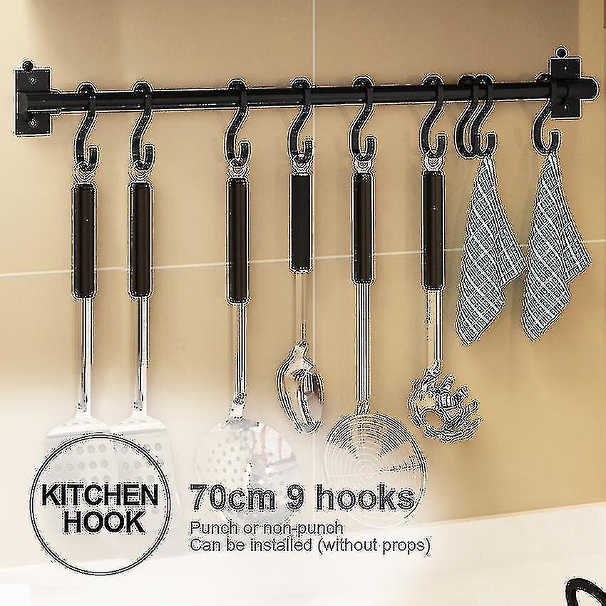 Kitchen Hanging Rack With Hooks Wall Mounted Holder Space Aluminum ...