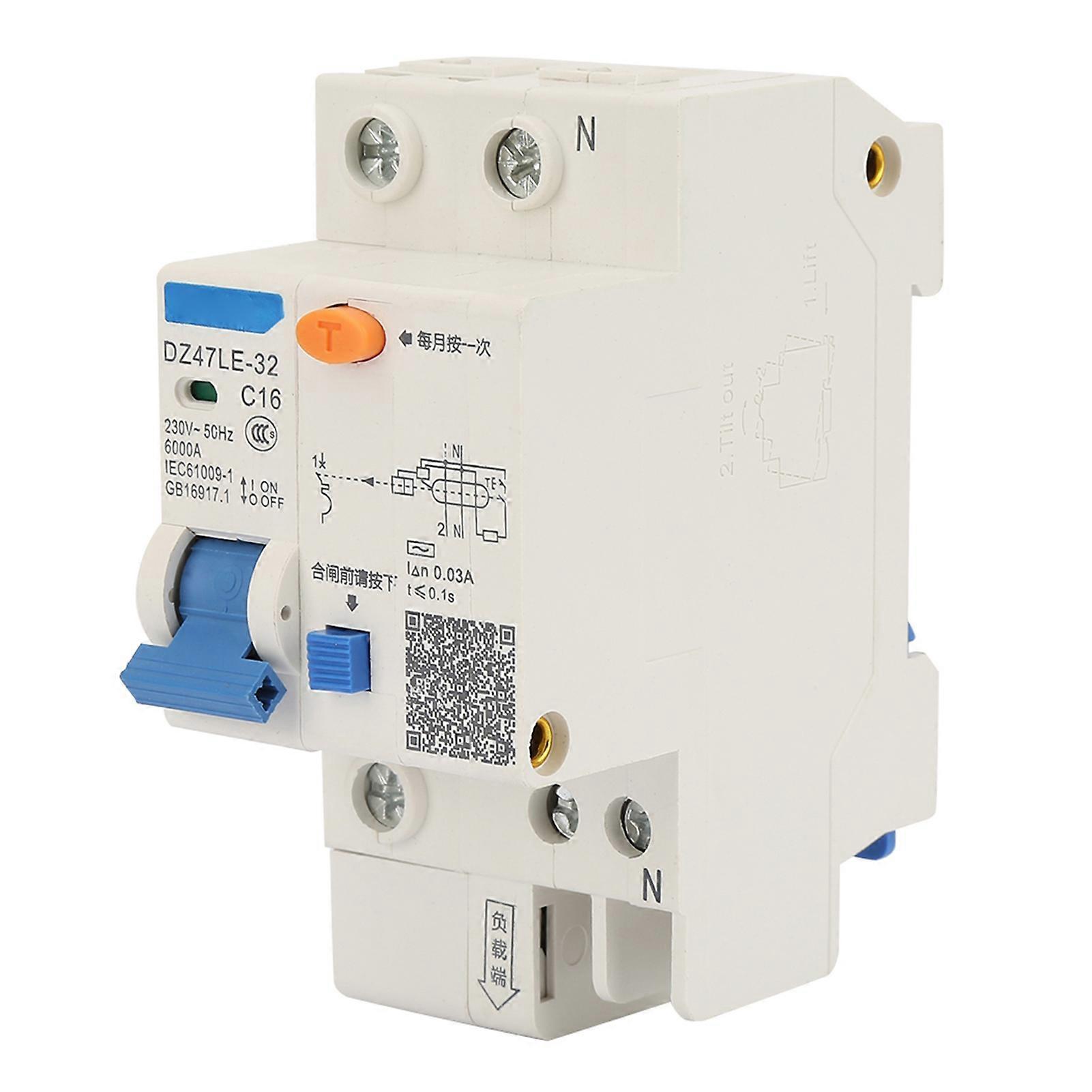 Earth Leakage Circuit Breaker 16A 230V 1P+N Safety Protection DZ47LE 32 ...