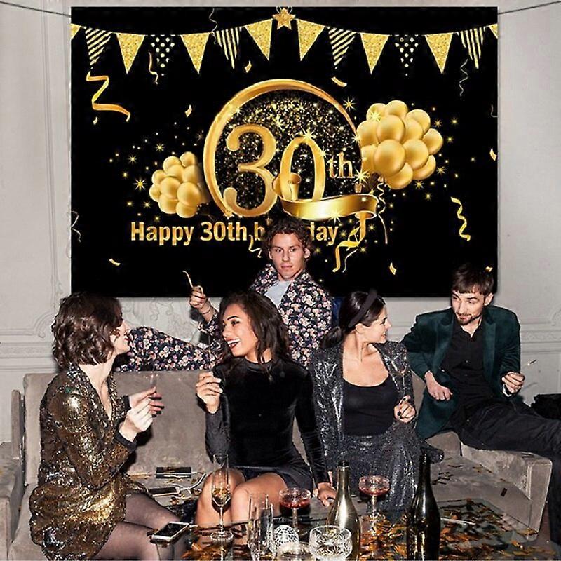 Tillykke med 30-års fødselsdagsfestdekorationer Sort guld ...
