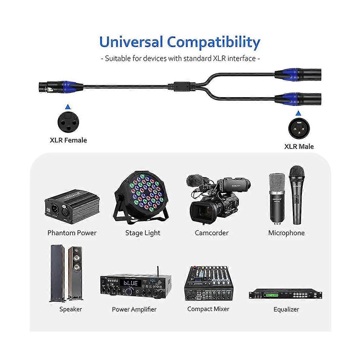 Xlr Splitter Cable, 1 Xlr Female To 2 Xlr Male Y Cable Balanced ...