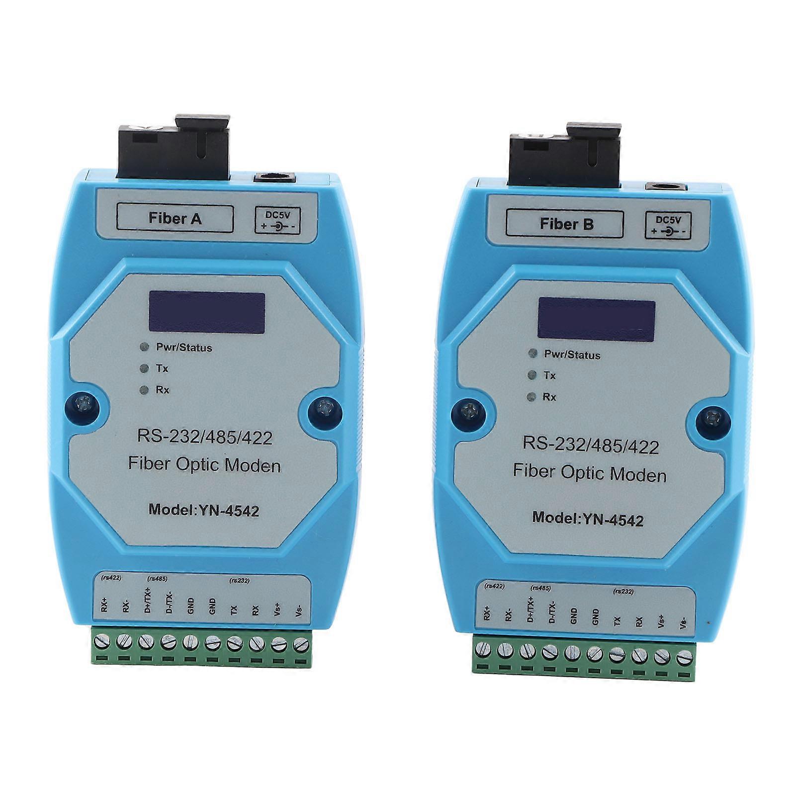 2Pcs RS485/422/232 Fiber Optic Converter Bidirectional Transimitter ...
