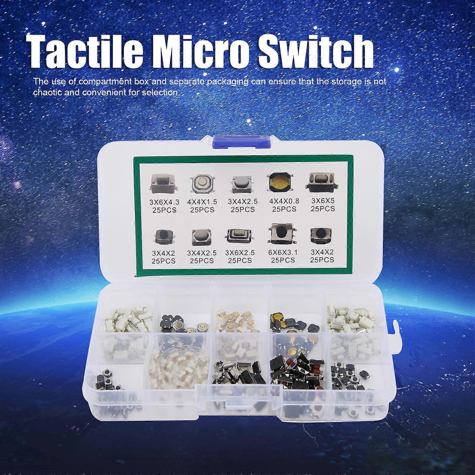 250Pcs Tactile Push Button Switch 10 Types Micro Switch Kit for DIY Electronic Products | Fruugo UK