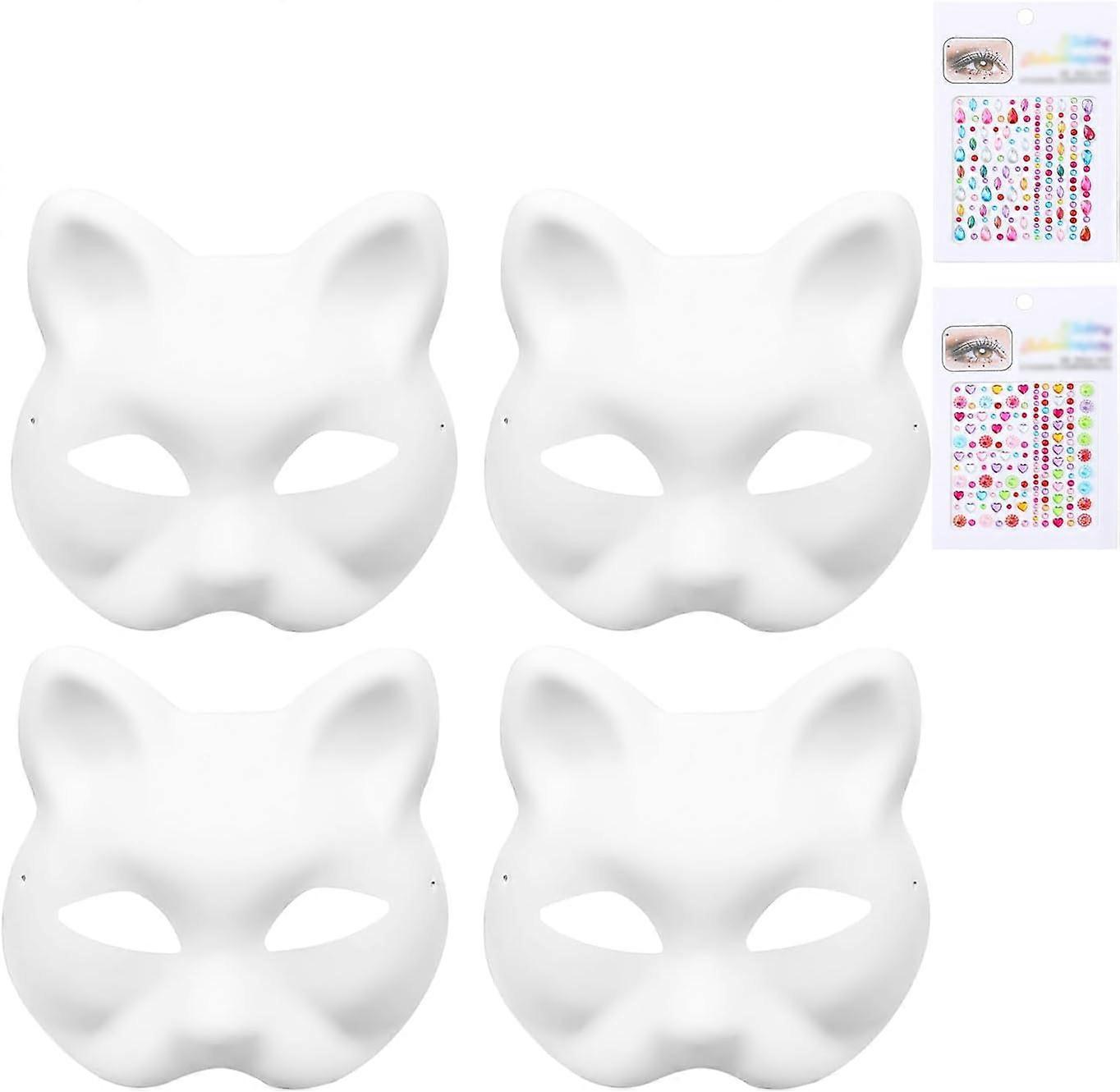 Pack of 4 Cat Masks, DIY Painted Diamond Blank Face Mask, Anime Hand ...