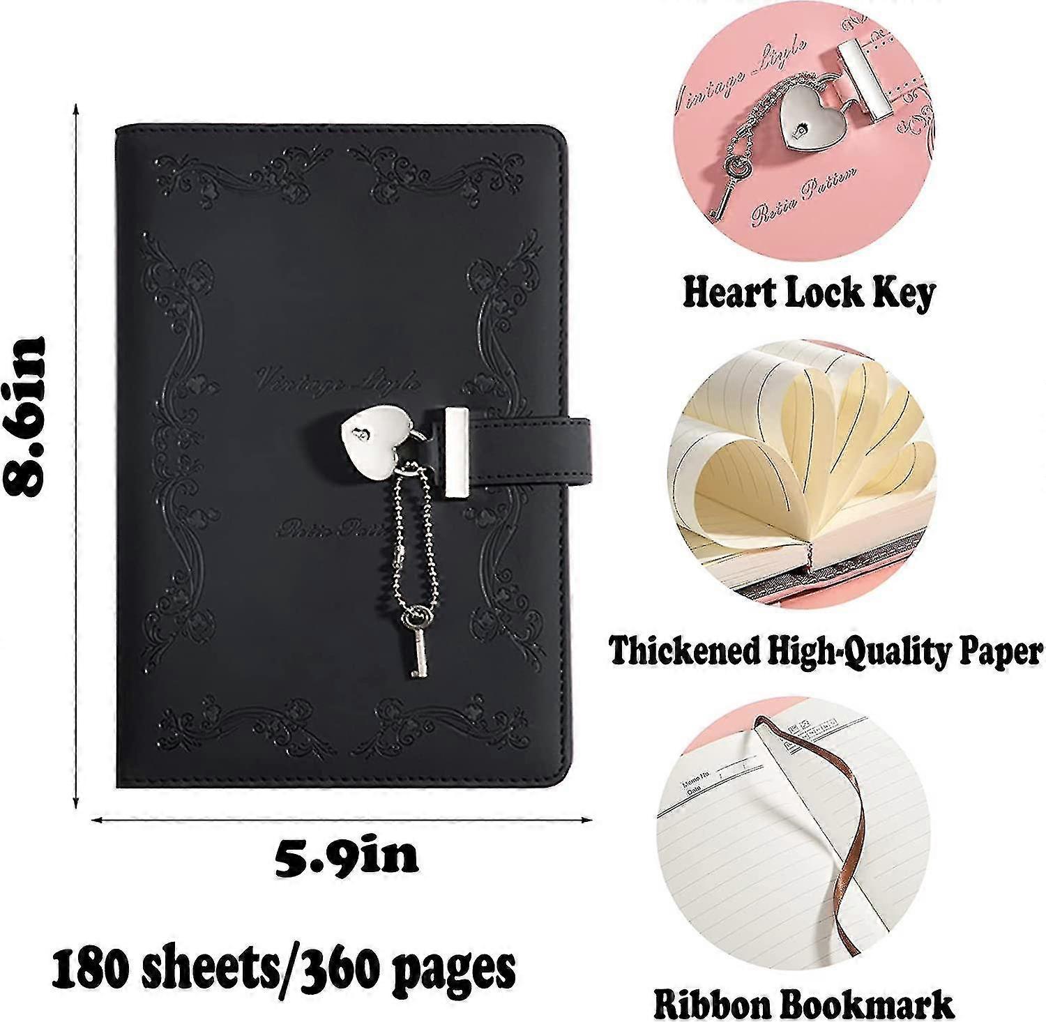 Diary With Lock And Key For Girls Thicken 360 Pages Leather Heart ...