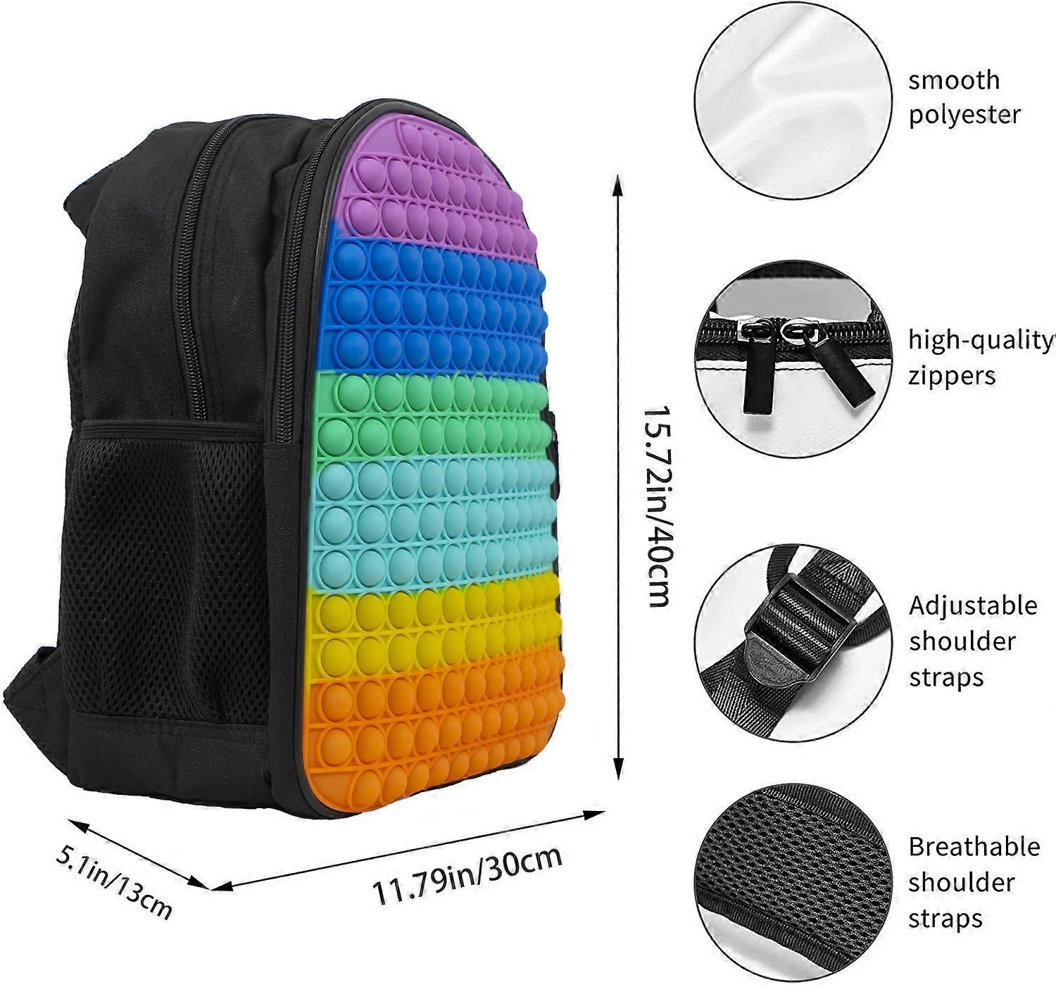 POP It Backpack Anime real Rainbow Color Push Bubble Teenager Laptop ...