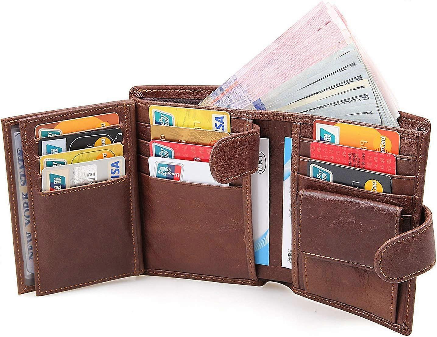 Mens Wallet Leather RFID Blocking Trifold Wallets with Coin Pocket, Zip ...