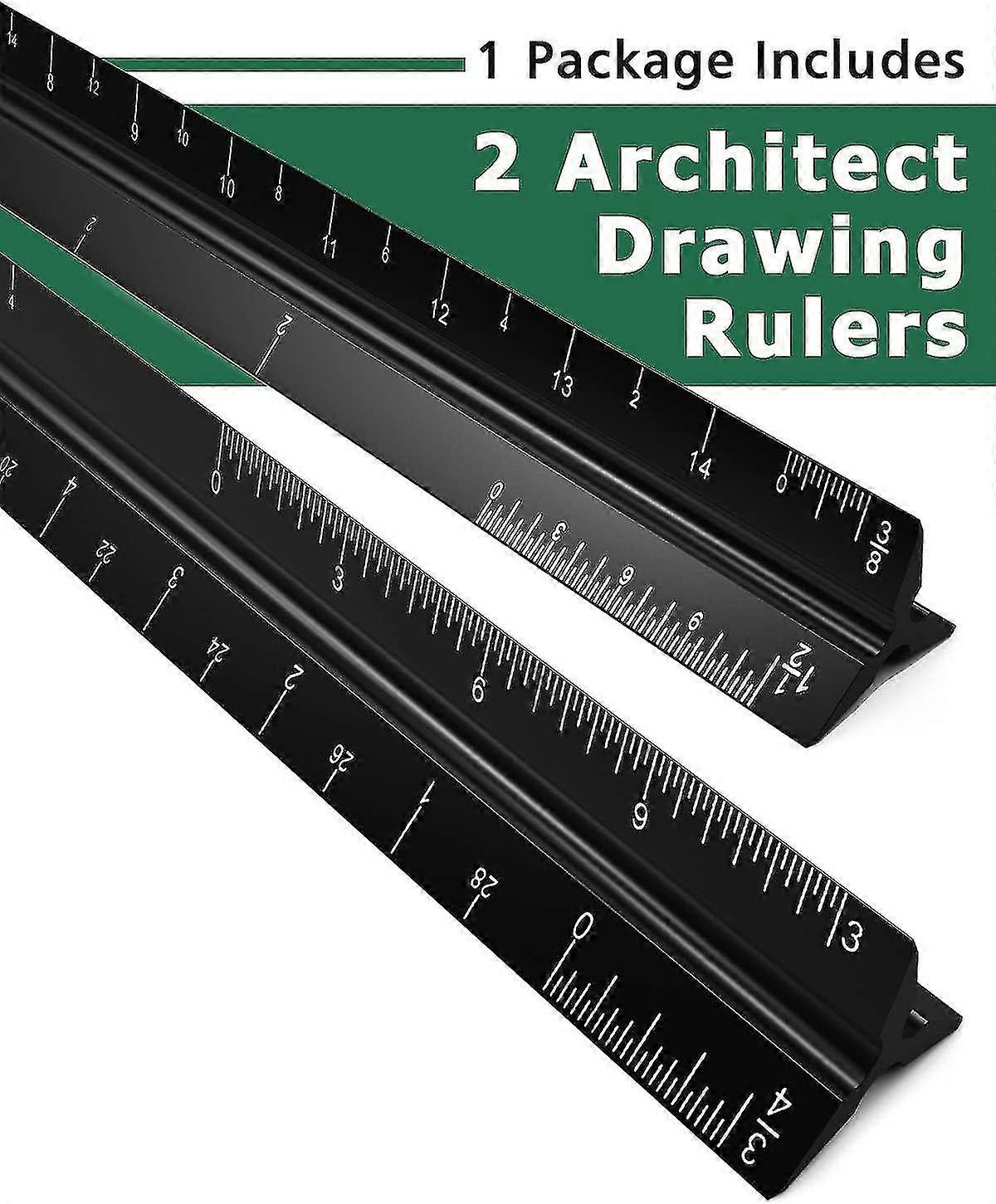 Architect Scale Ruler 2 Packs Aluminum Triangular Ruler 12-inch ...