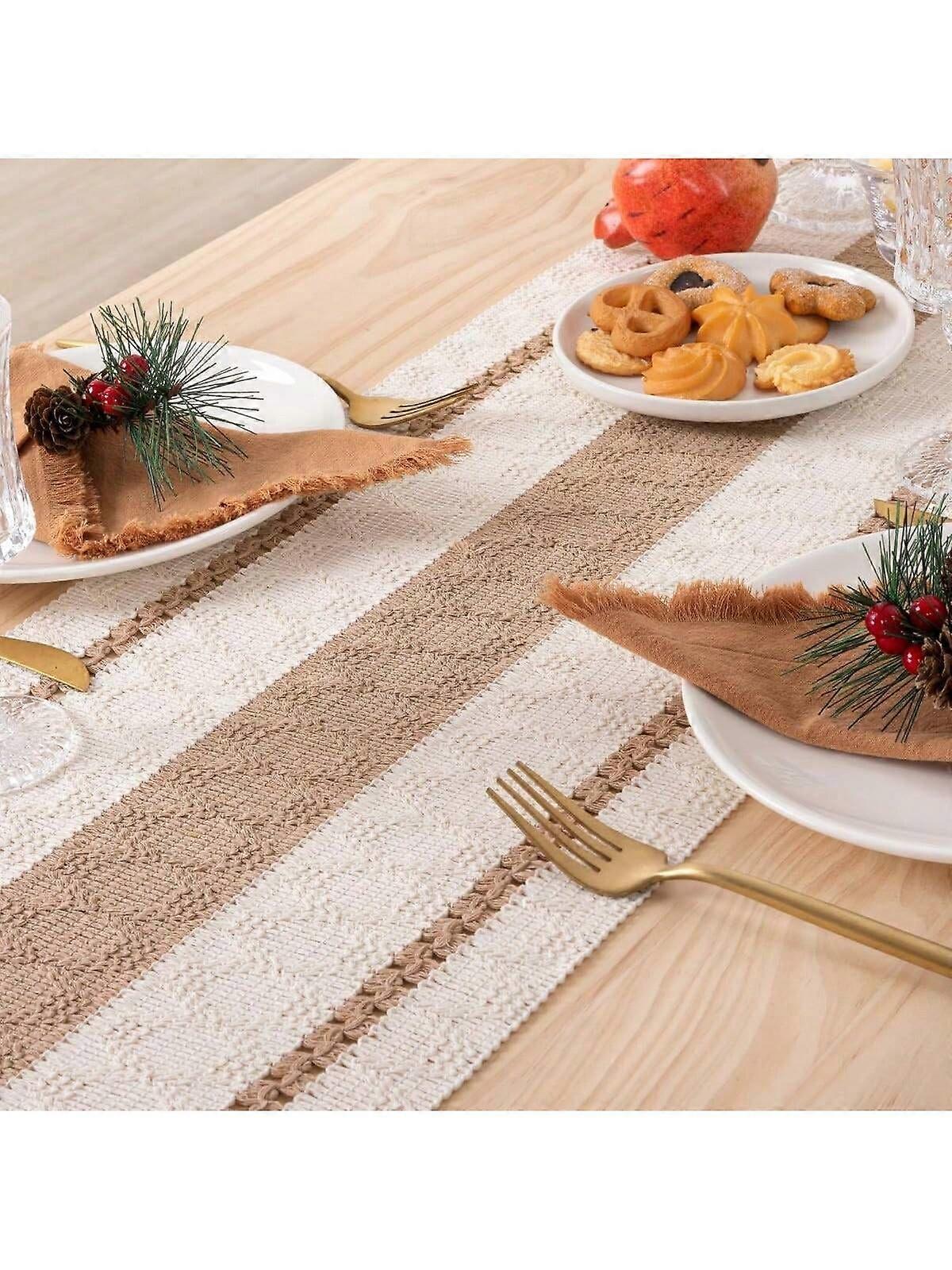 Table Runner Cream Beige Boho Table Runner With Tassels For Home Decor ...