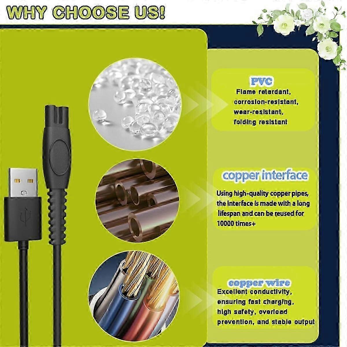 2Pcs 5V 1A USB Shaver Charger Cord for QP2724 QP2834 QP1924 MG9520 ...