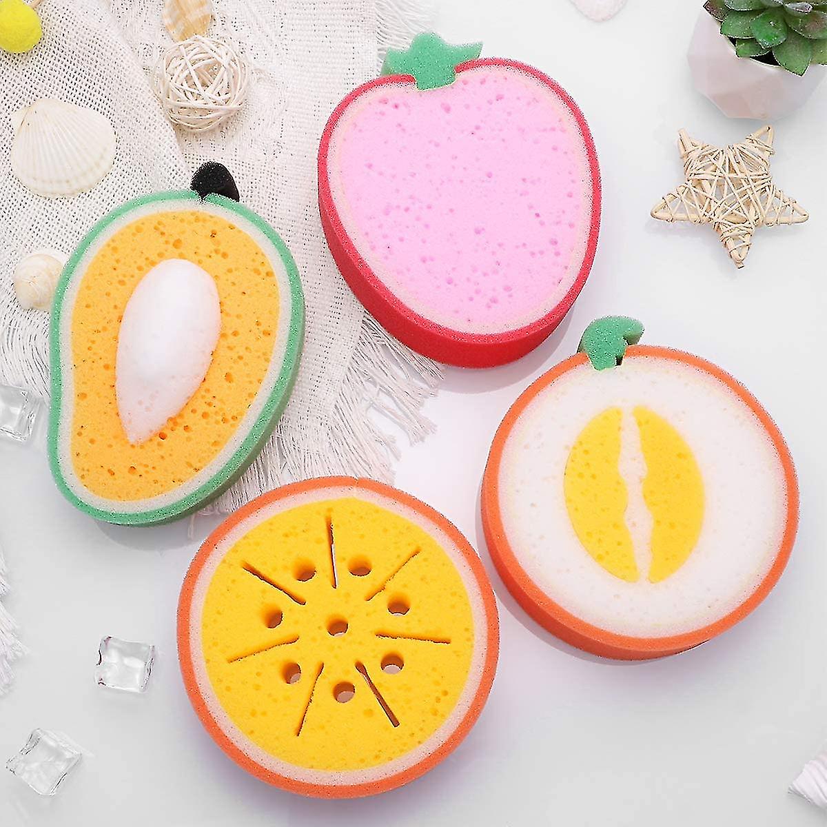 Shower Sponge 4pcs Iave Cute Fruit Shaped Bath Sponge Bath Brushes ...