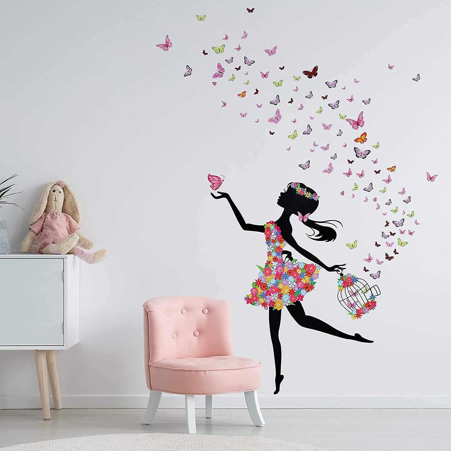 2 Sheets Flower Fairy Wall Murals Girl Wall Decals With Flowers And ...