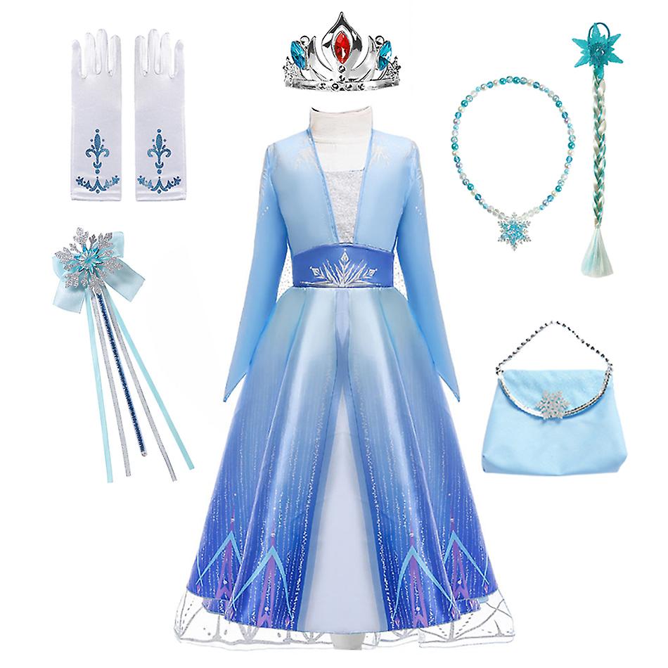 Princess Elsa Cosplay Crown Dress Set For Girl High Quality Kids Fancy ...