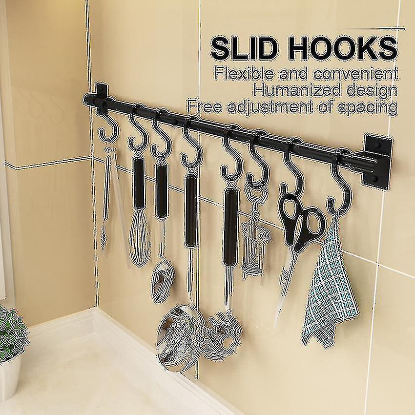 Kitchen Hanging Rack With Hooks Wall Mounted Holder Space Aluminum ...