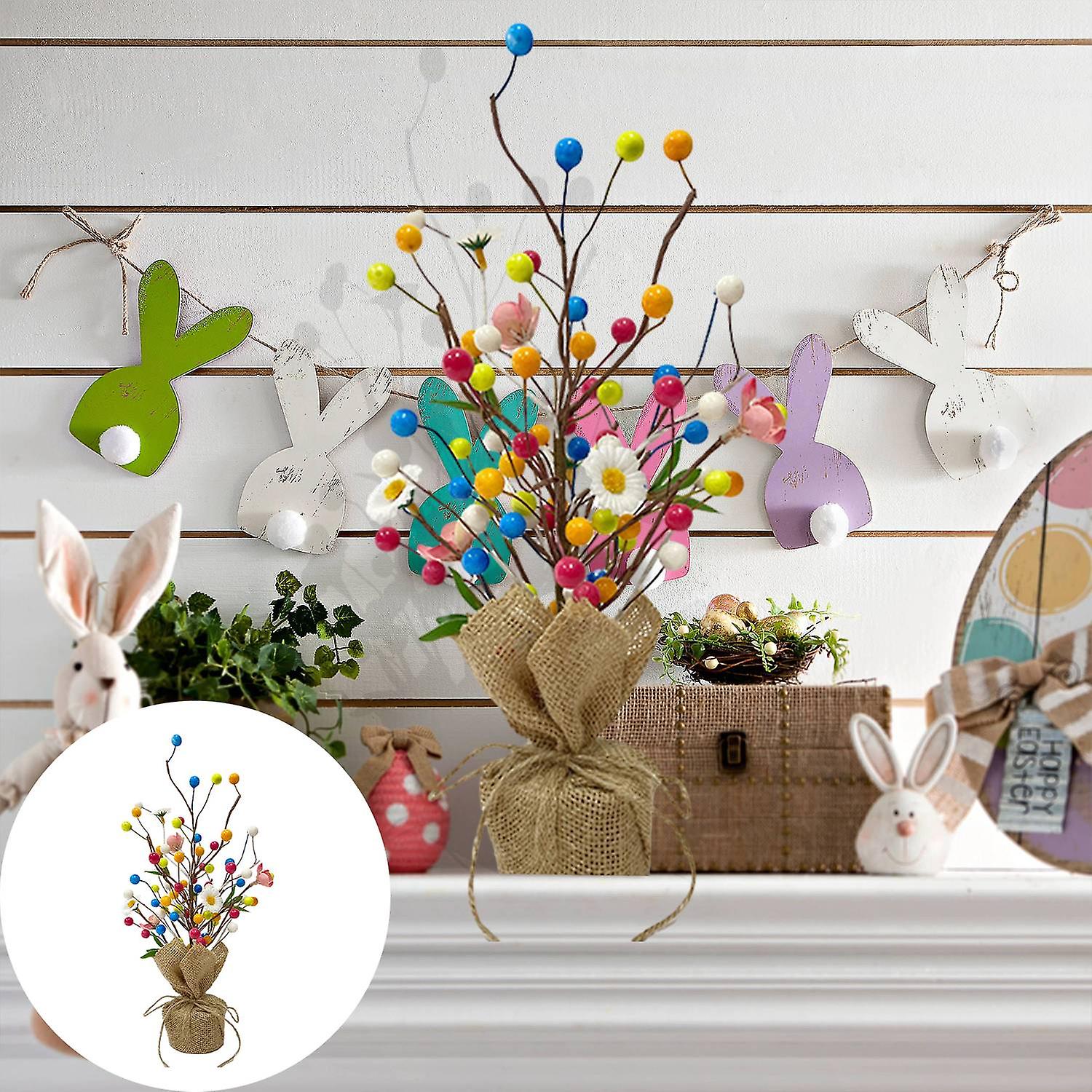 Easter Tabletop Tree Decoration Fake Silk Flowers & Mini Colorful ...