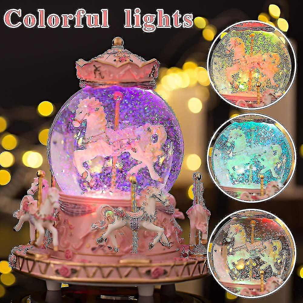 Gift Wrapped Music Box Carousel Horses Color Changing Lights Unicorn ...