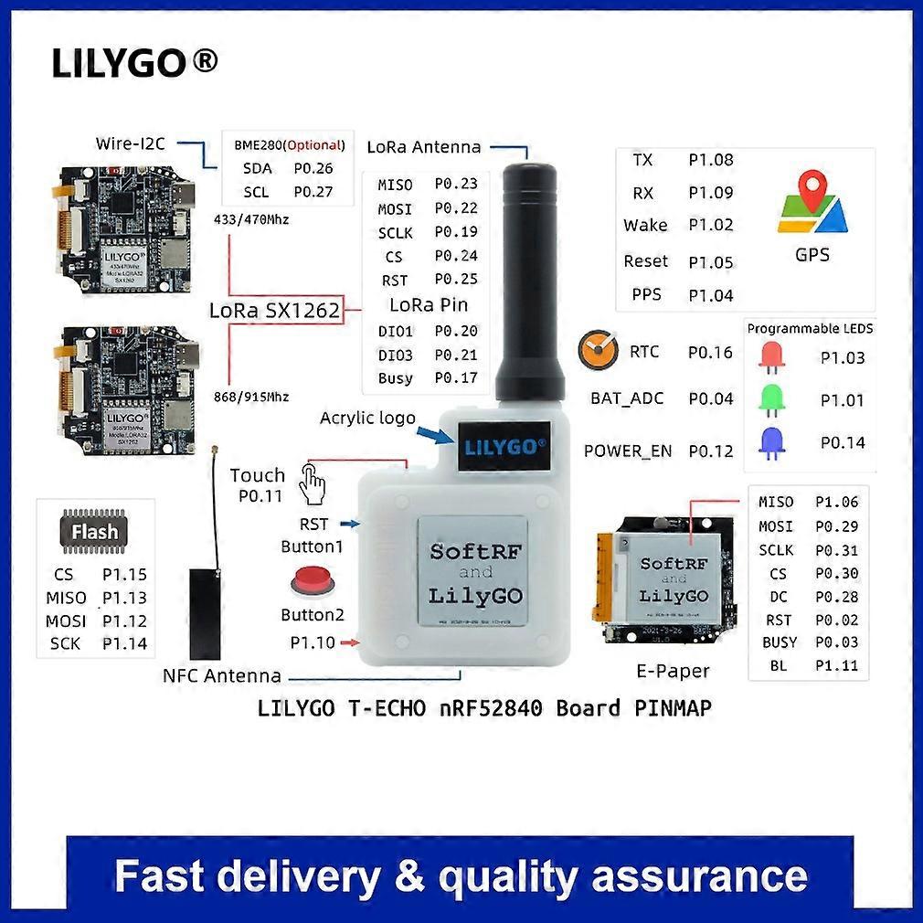 Ttgo T-echo Softrf Bme280 Temp Pressure Sensor Nrf52840 Sx1262 433/868 ...