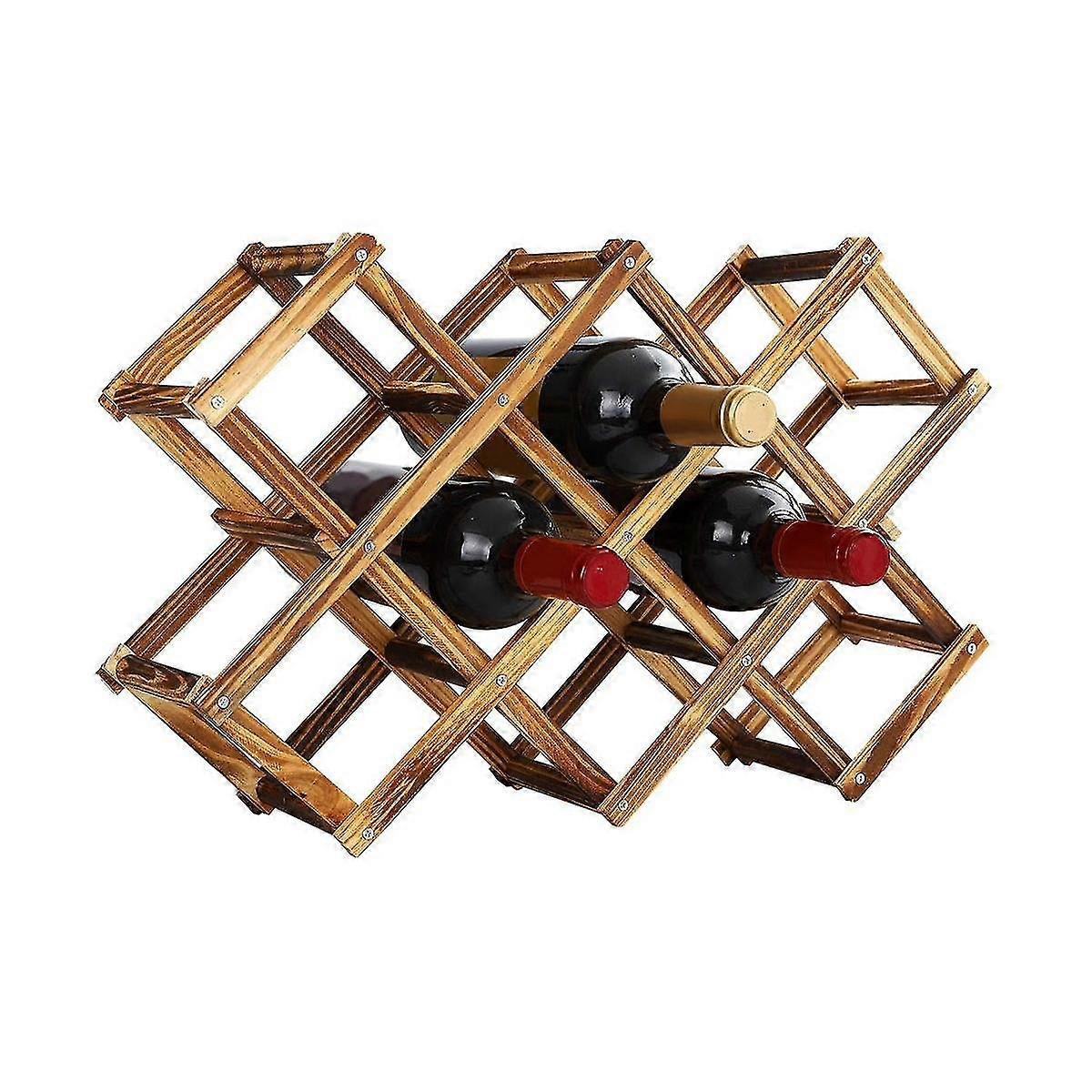 10 Bottles Capacity Foldable Free Standing Wooden Wine Rack Countertop ...
