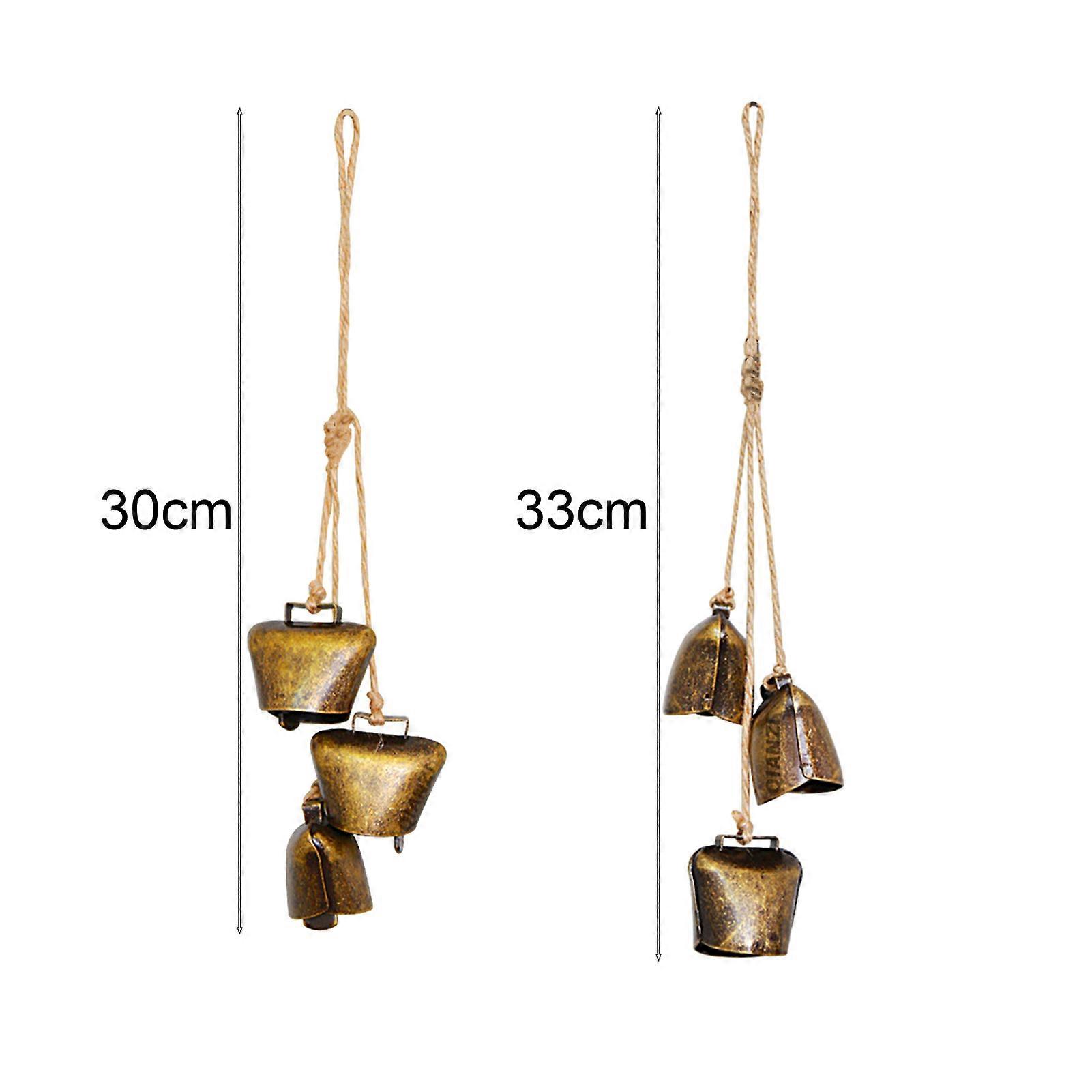 Iron Bell Chime with 3 Large Vintage Cow Bells on Rope Rustic Large ...
