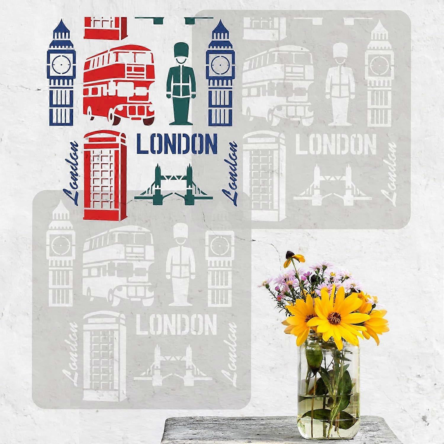 London City Wall Stencil 11.8x11.8 inch Reusable Telephone Box Soldier ...