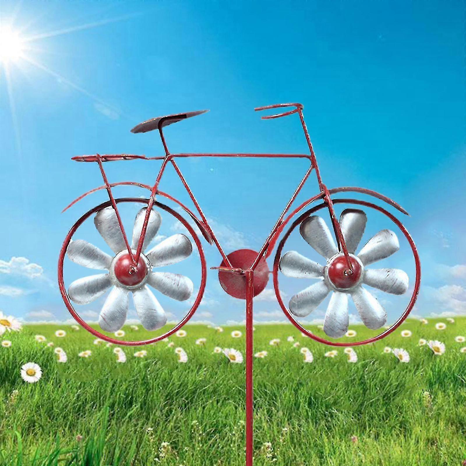 Iron Garden Windmills Patio Stake Bicycle Wind Spinner For Yard Outdoor ...