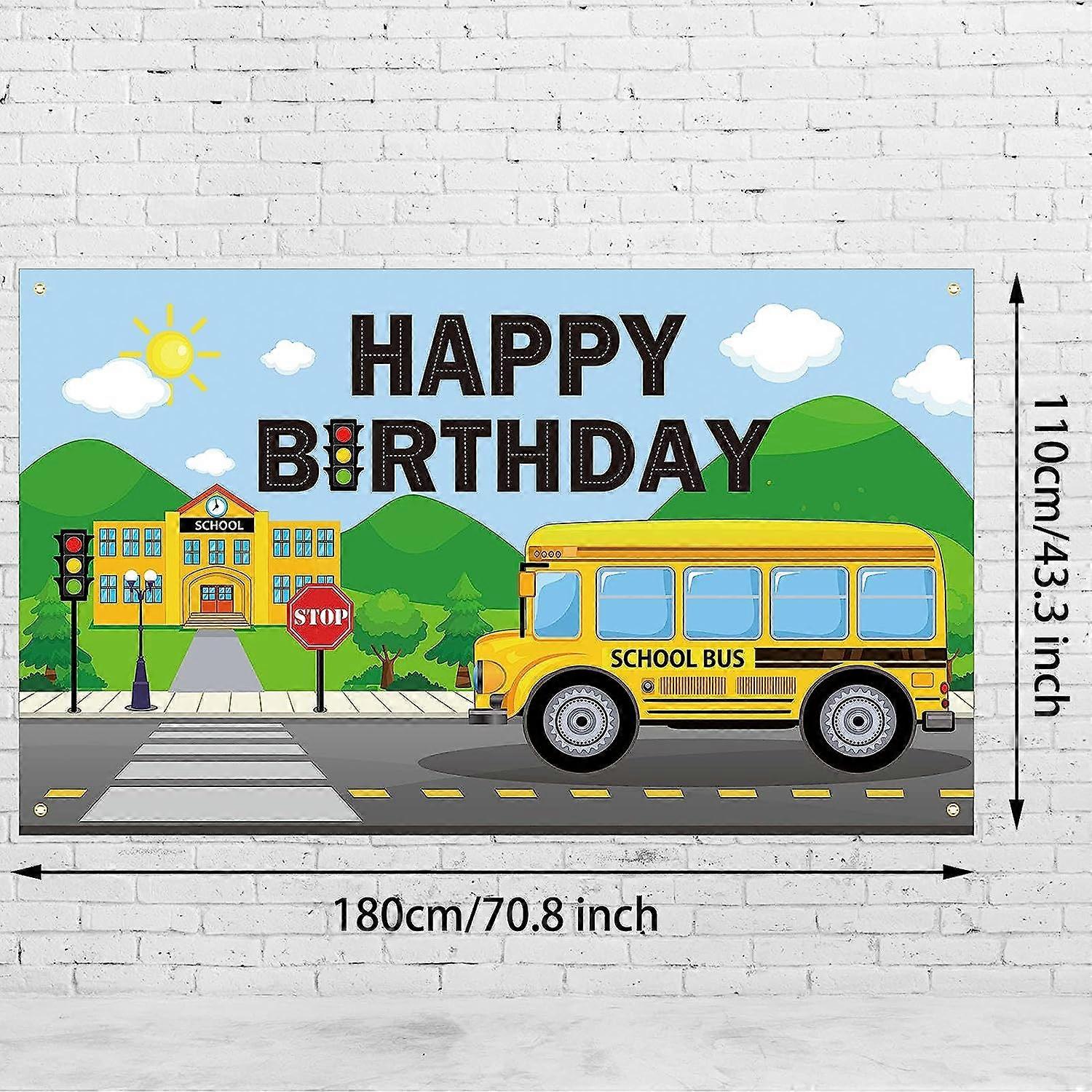 Yellow School Bus Birthday Party Decoration Backdrop Banner, Wheels Bus ...