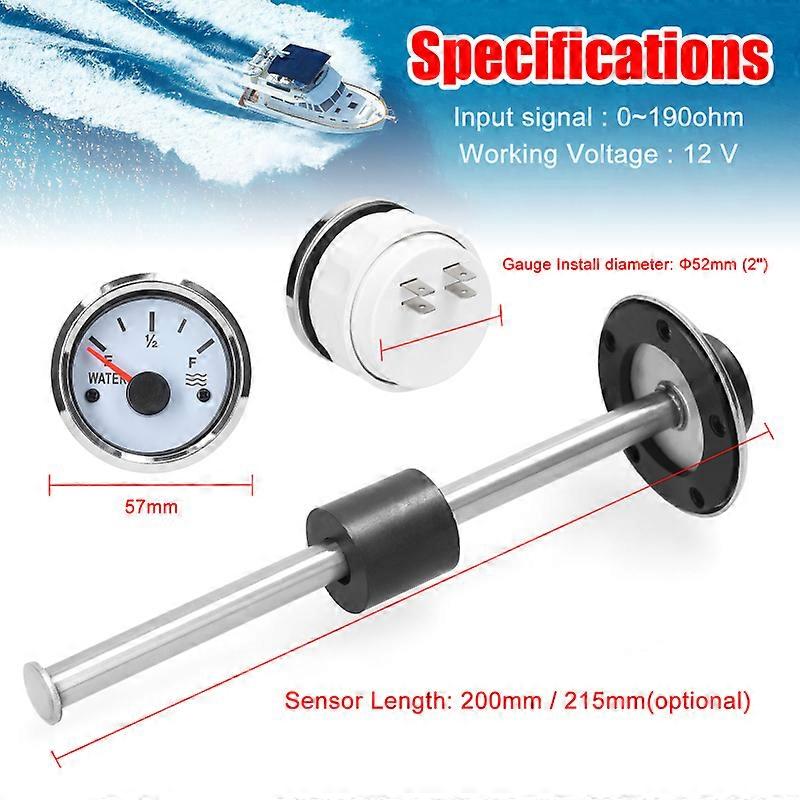 52mm Fuel Level Gauge 215mm Stainless Steel Fuel Level Sensor Water Level Gauge Meter 0-190ohm ...
