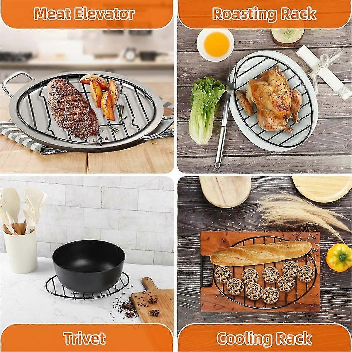 2 Pack Oval Roasting Rack - 12 Inch Black Cooling Rack with Integrated ...