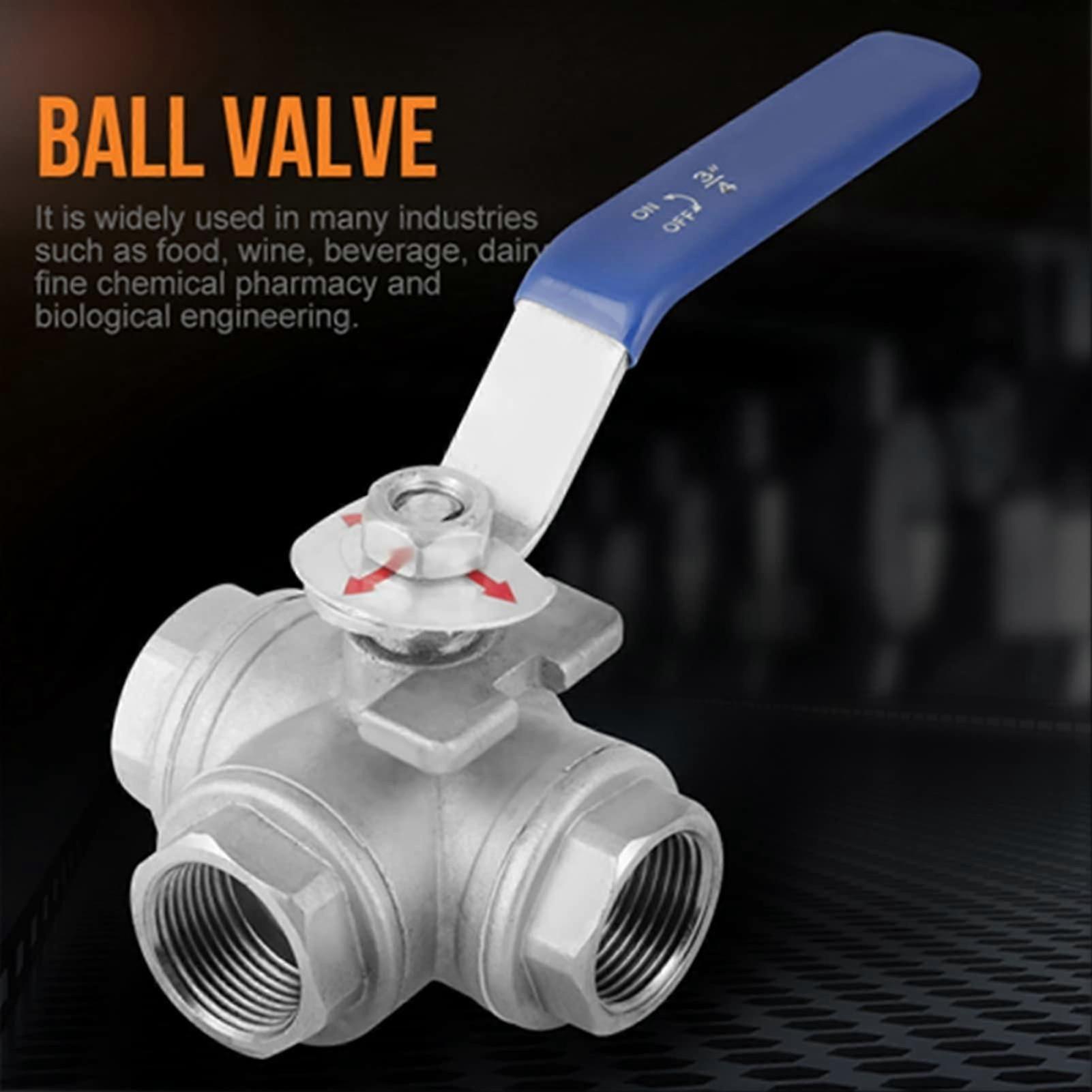 3 Way Ball Valve, 3/4in Stainless Steel 304 Female T Type Ball Valve ...