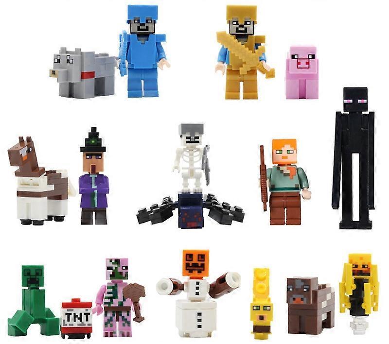 16PCS Minecraft Action Figures Set Steve Alex Makena Animal Collection ...