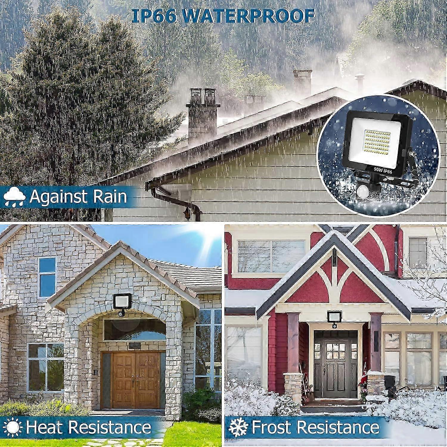 50W 5000 Lumen LED Floodlight With PIR Sensor IP66 Waterproof Outdoor ...