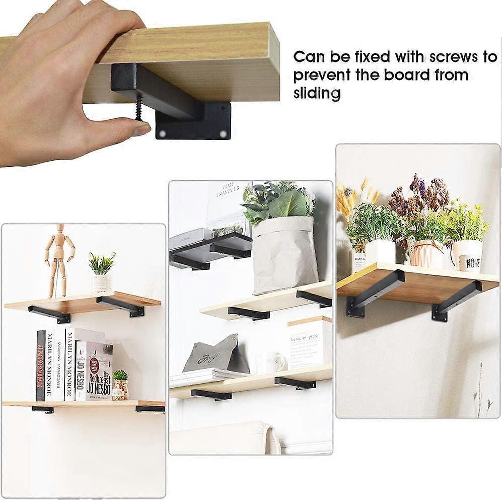 Shelf brackets, 2 pieces, black, wall-mounted, iron shelf holders ...