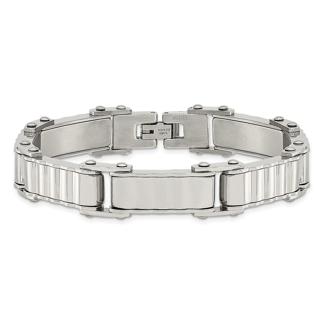 Stainless Steel Fold over Polished and Brushed Back Bracelet 8 Inch ...