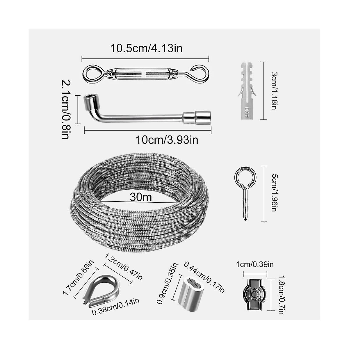 30m 3mm Steel Wire Kit, 304 Stainless Steel Tension Wire, Steel Wire ...
