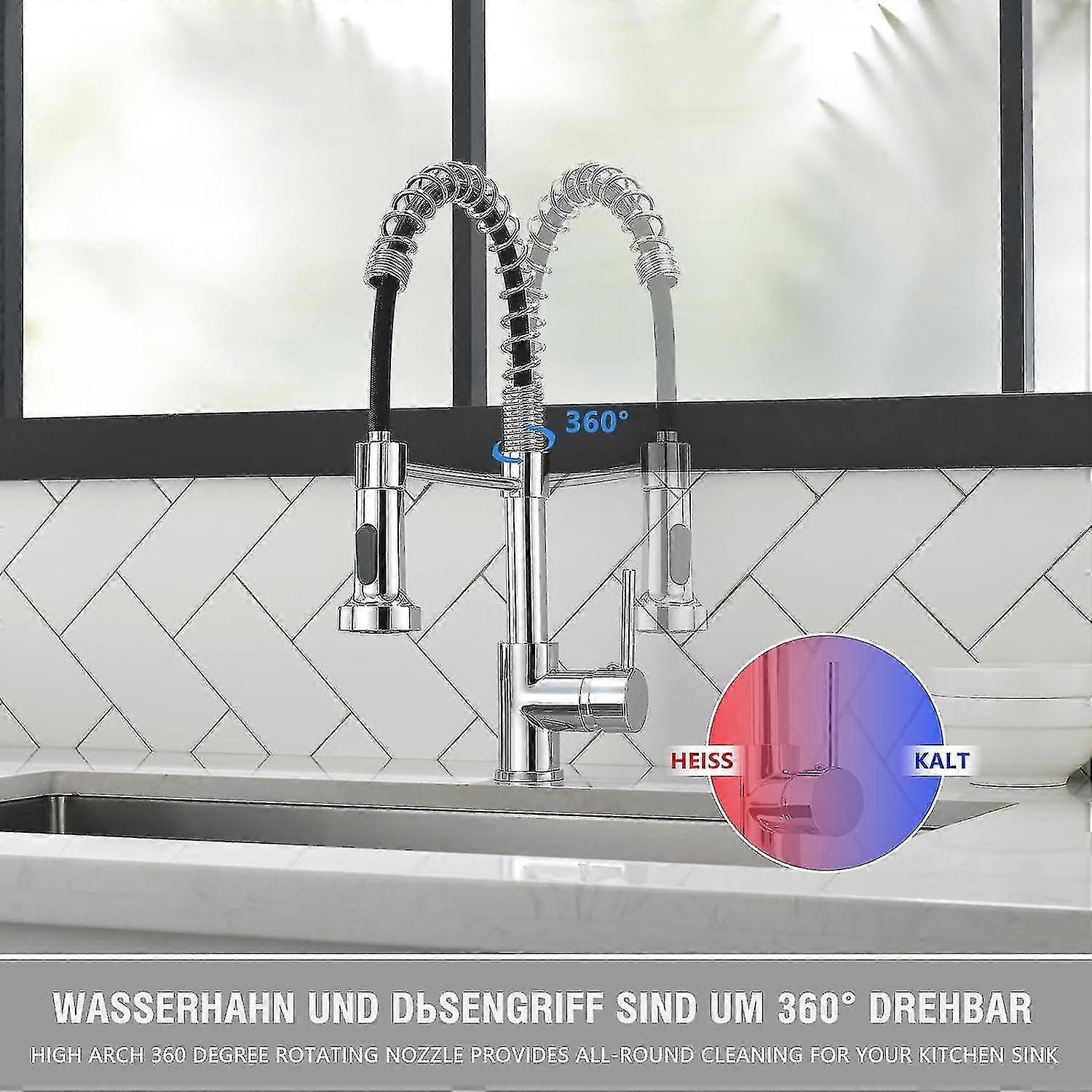 Kitchen Tap Chrome Tap Kitchen Tap With Spiral Spring 360 Swivel Sink ...