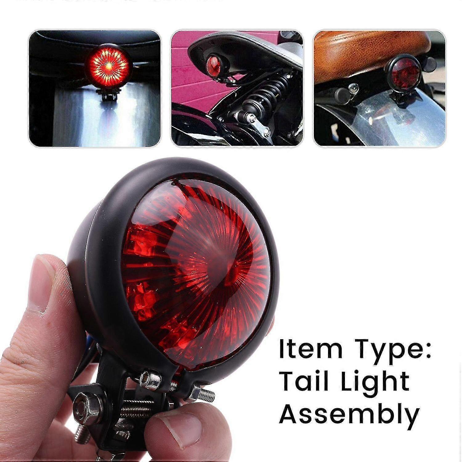 Red 12v Led Black Cafe Racer Tail Light Compatible with Chopper Bobber ...