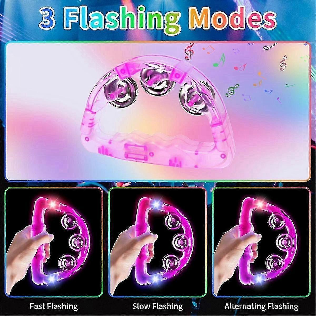 12 Pieces Light Up LED Tambourine, Musical Flashing Tambourine Glow Tambourines Handheld ...