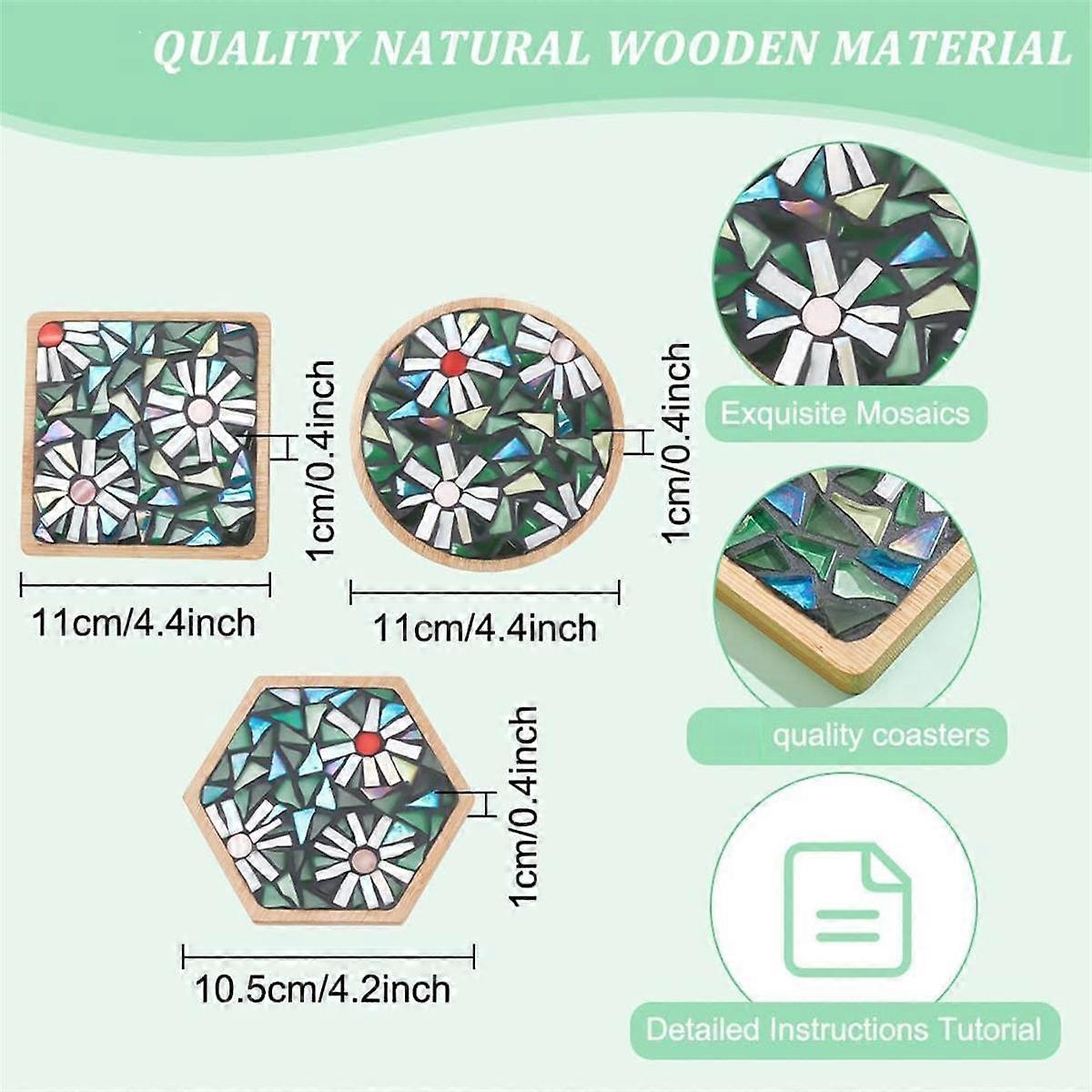 3 Styles DIY Mosaic Craft Set Floral Mosaic Bamboo Coaster Set for ...