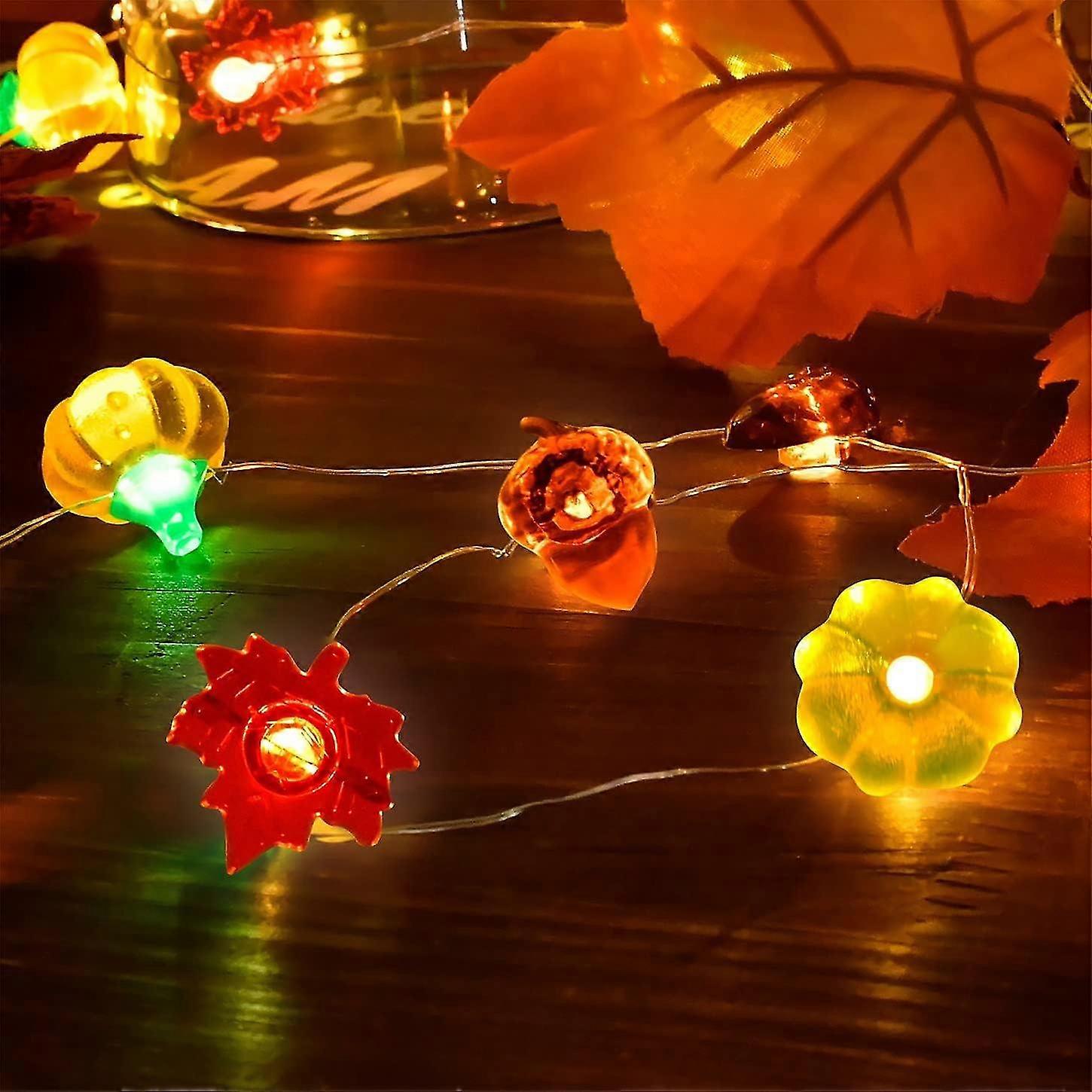 Fall Decor String Lights - 10ft 30led 3d Pumpkin, Maples, And Acorns ...