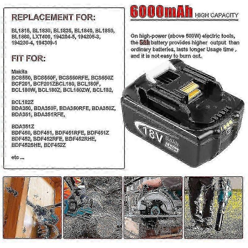 2 Pack For Makita 18v Battery 6.0 Ah Lxt Li-ion Bl1850b Bl1830b Bl1860b Cordless,100% New ...