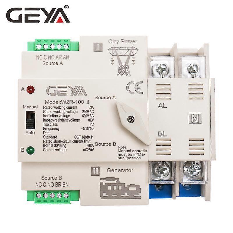 GEYA Din Rail 100A 2Pole ATS Power Automatic Transfer Switch 63A 100A ...