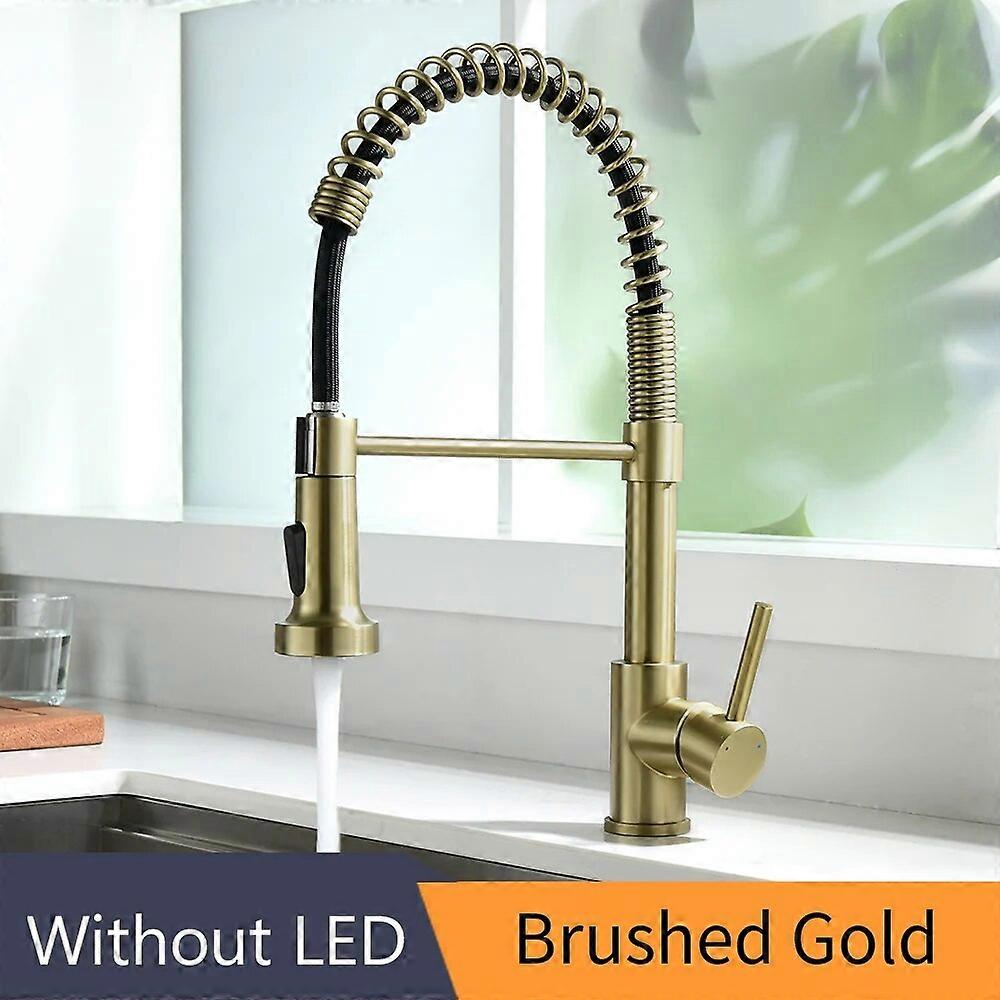 LED Kitchen Faucets Brush Brass Faucets for Kitchen Sink Single Lever ...