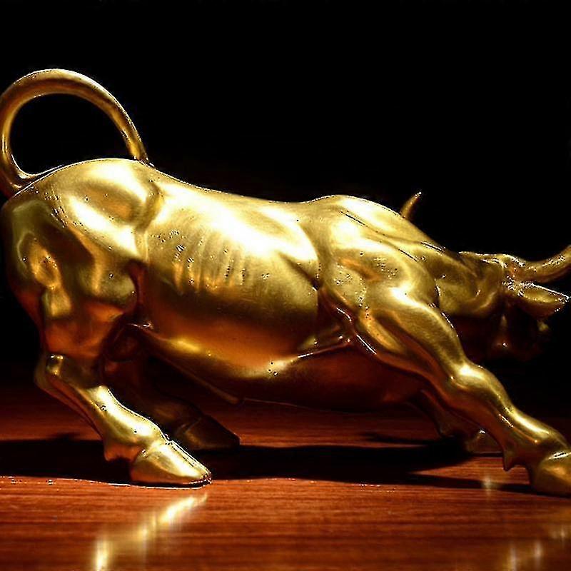 Feng Shui Fortune Brass Bull Statue, Sculpture Golden Copper Bull ...