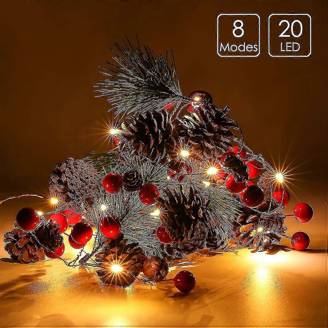 Christmas String Lights With Pine Cone Red Pearl Bell Garland With ...