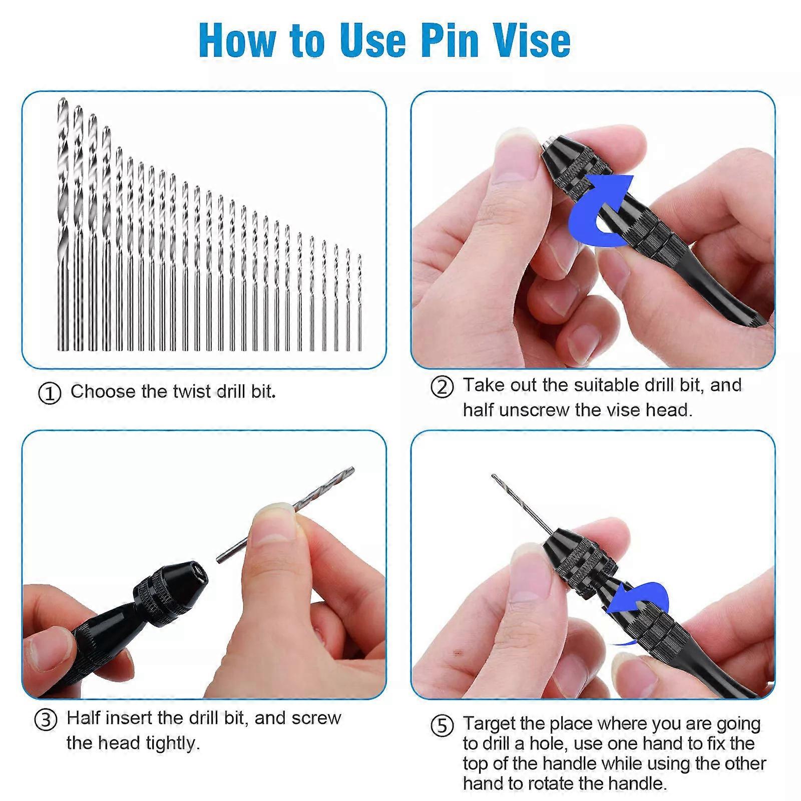 59x Precision Mini Micro Hand Twist Drill Bits Pin Vise Set Rotary ...