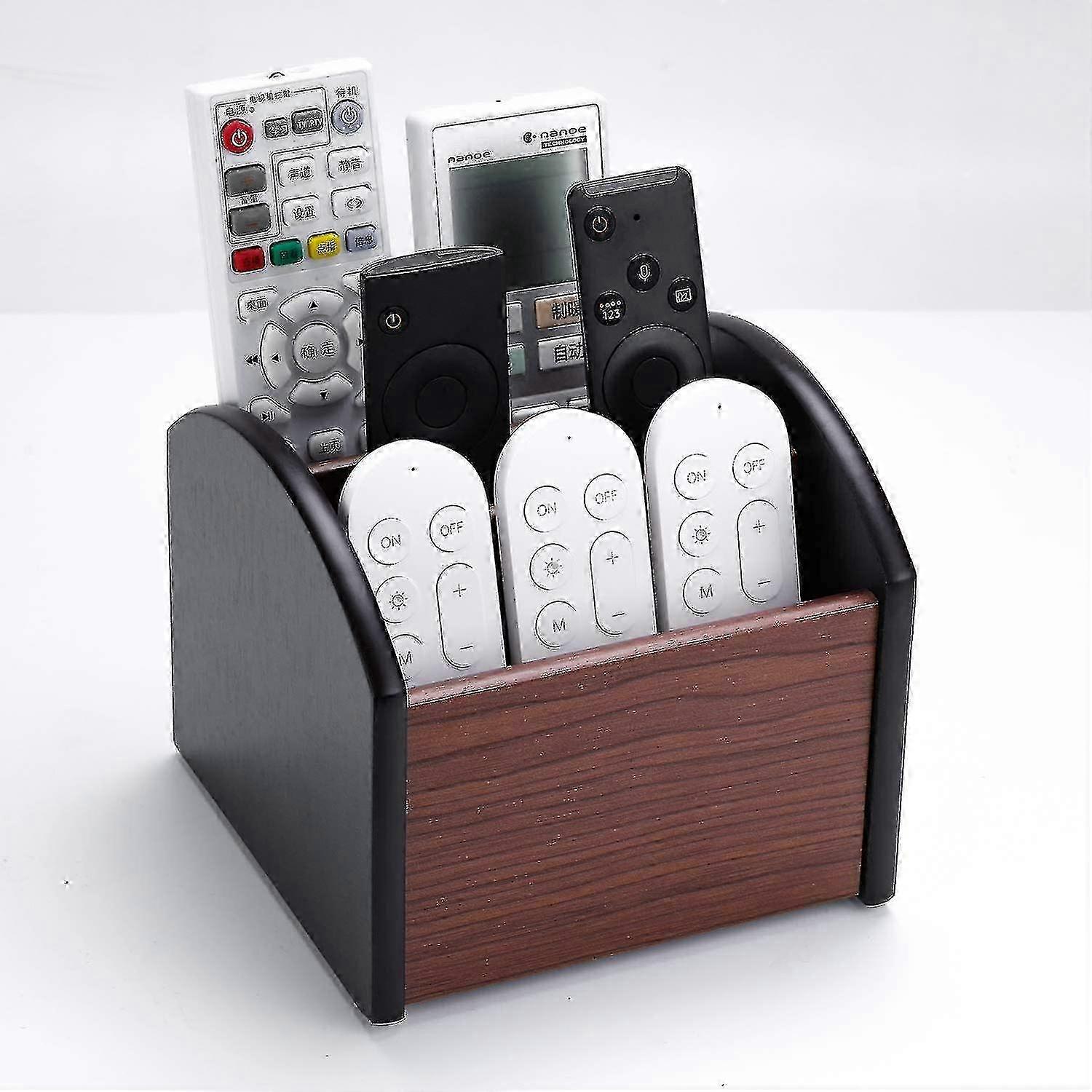 Wooden Remote Control Holder with 4 Compartments - Desk Organizer for ...